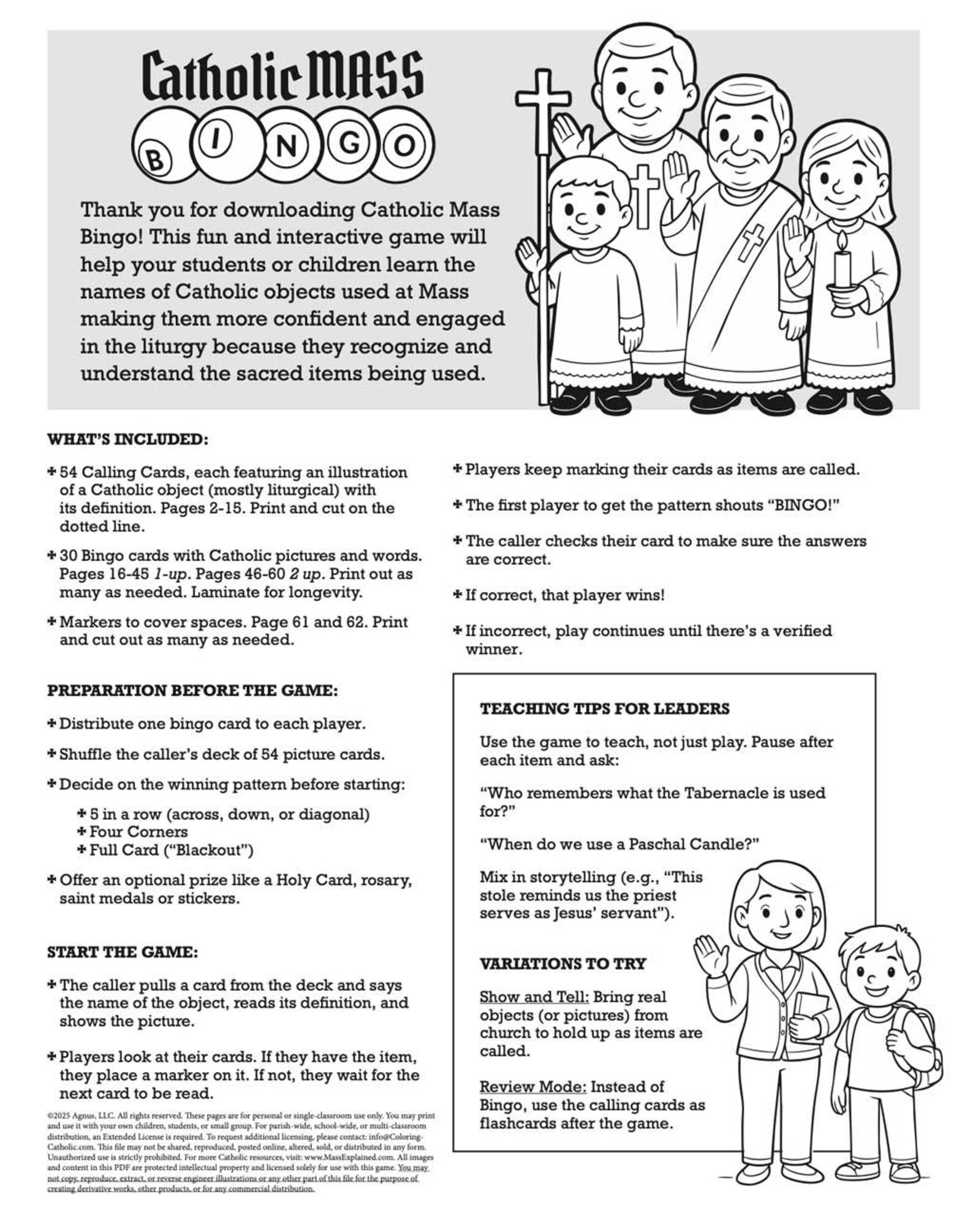 Printable Catholic Mass Bingo Game – Black and White | Downloadable ...