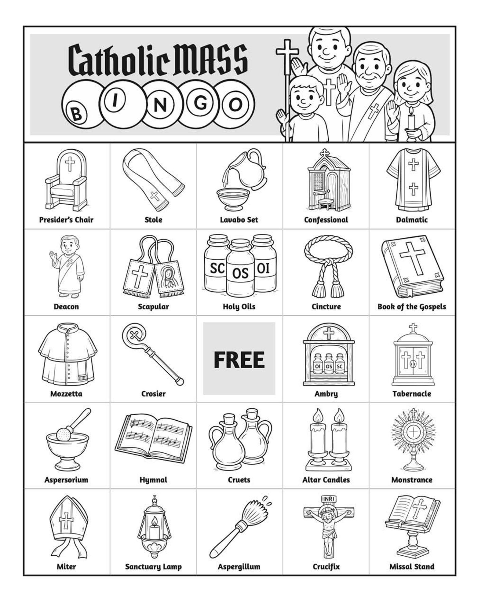 Printable Catholic Mass Bingo Game – Black and White | Downloadable ...