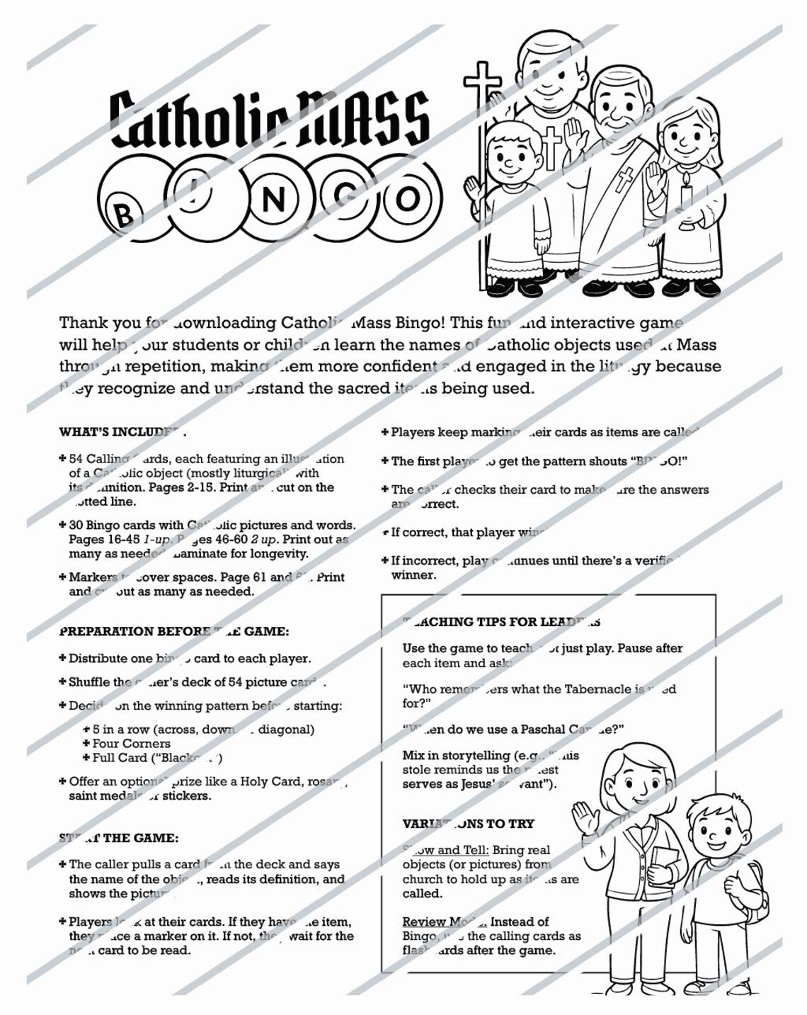 Printable Catholic Mass Bingo Game – Black and White | Downloadable ...