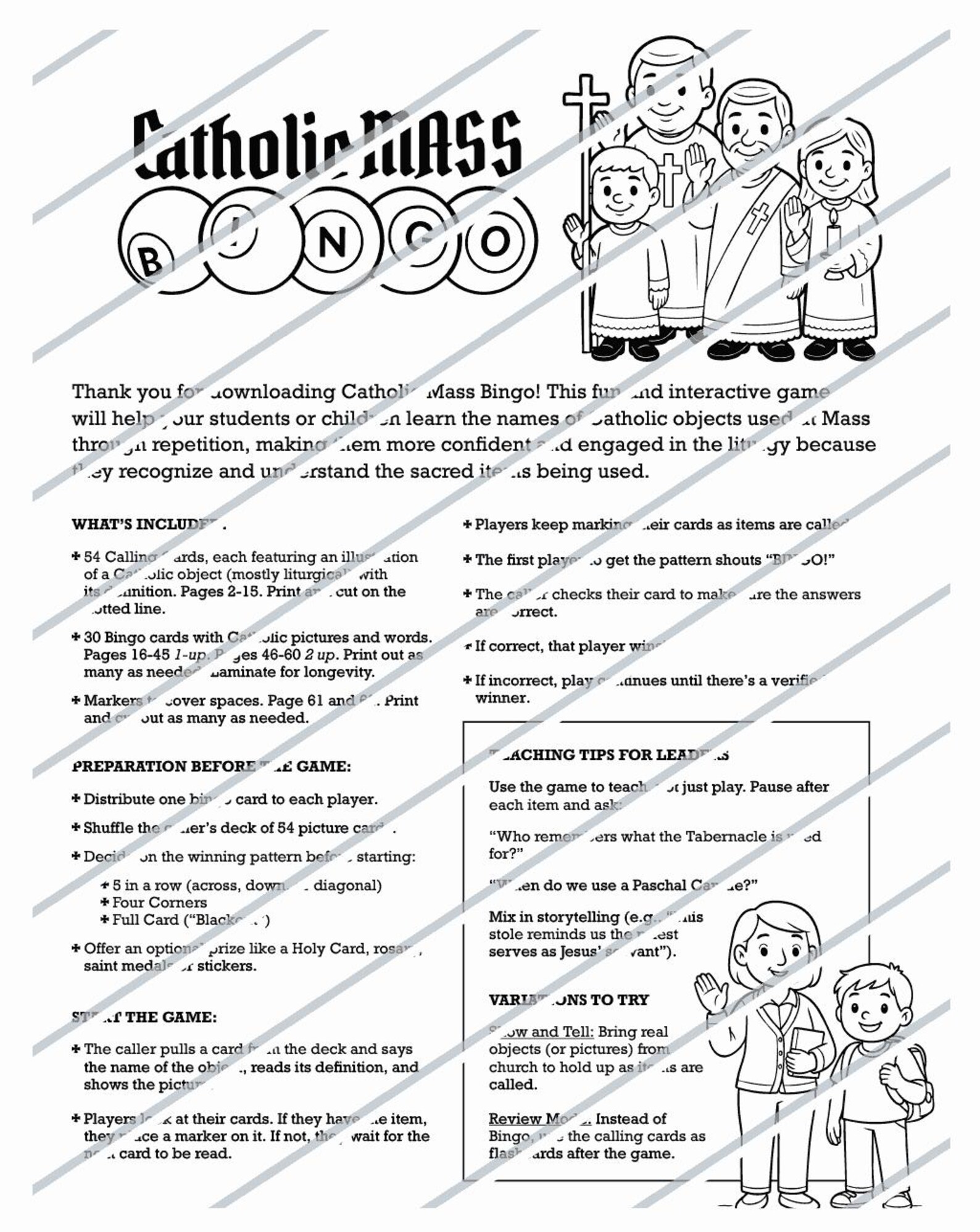 Printable Catholic Mass Bingo Game – Black and White | Downloadable ...