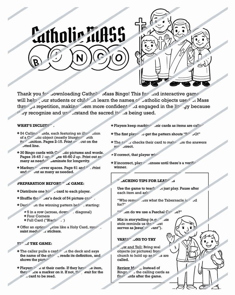 Printable Catholic Mass Bingo Game – Black and White | Downloadable ...