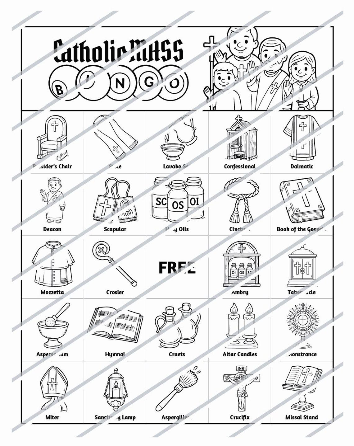 Printable Catholic Mass Bingo Game – Black and White | Downloadable ...