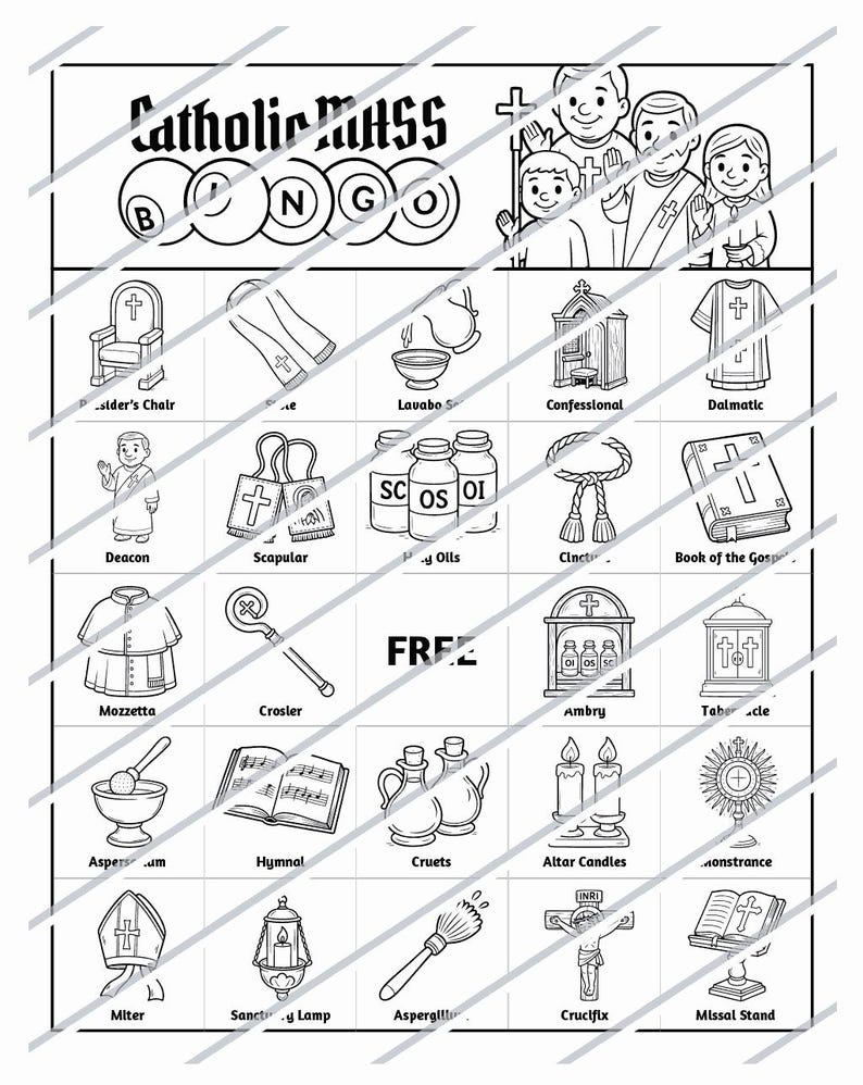 Printable Catholic Mass Bingo Game – Black and White | Downloadable ...