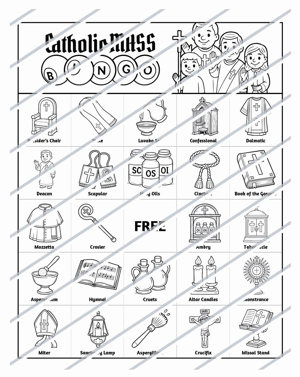 Printable Catholic Mass Bingo Game – Black and White | Downloadable ...