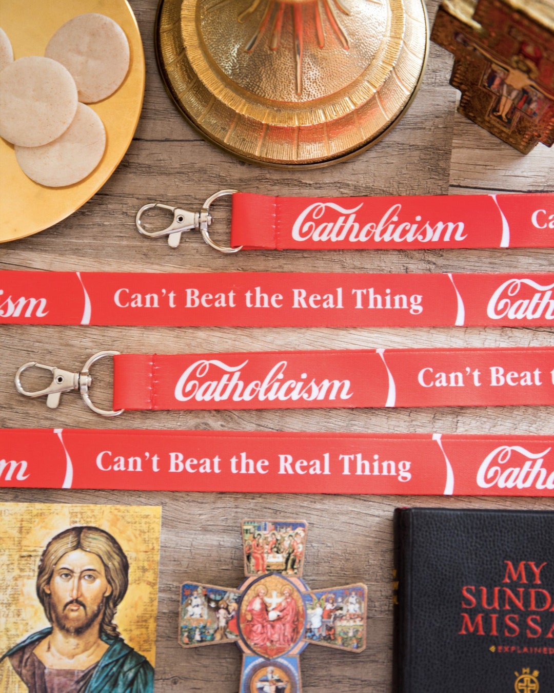 Catholic Christian Coke Lanyard the Real Thing ID Badge Holder Catholic ...