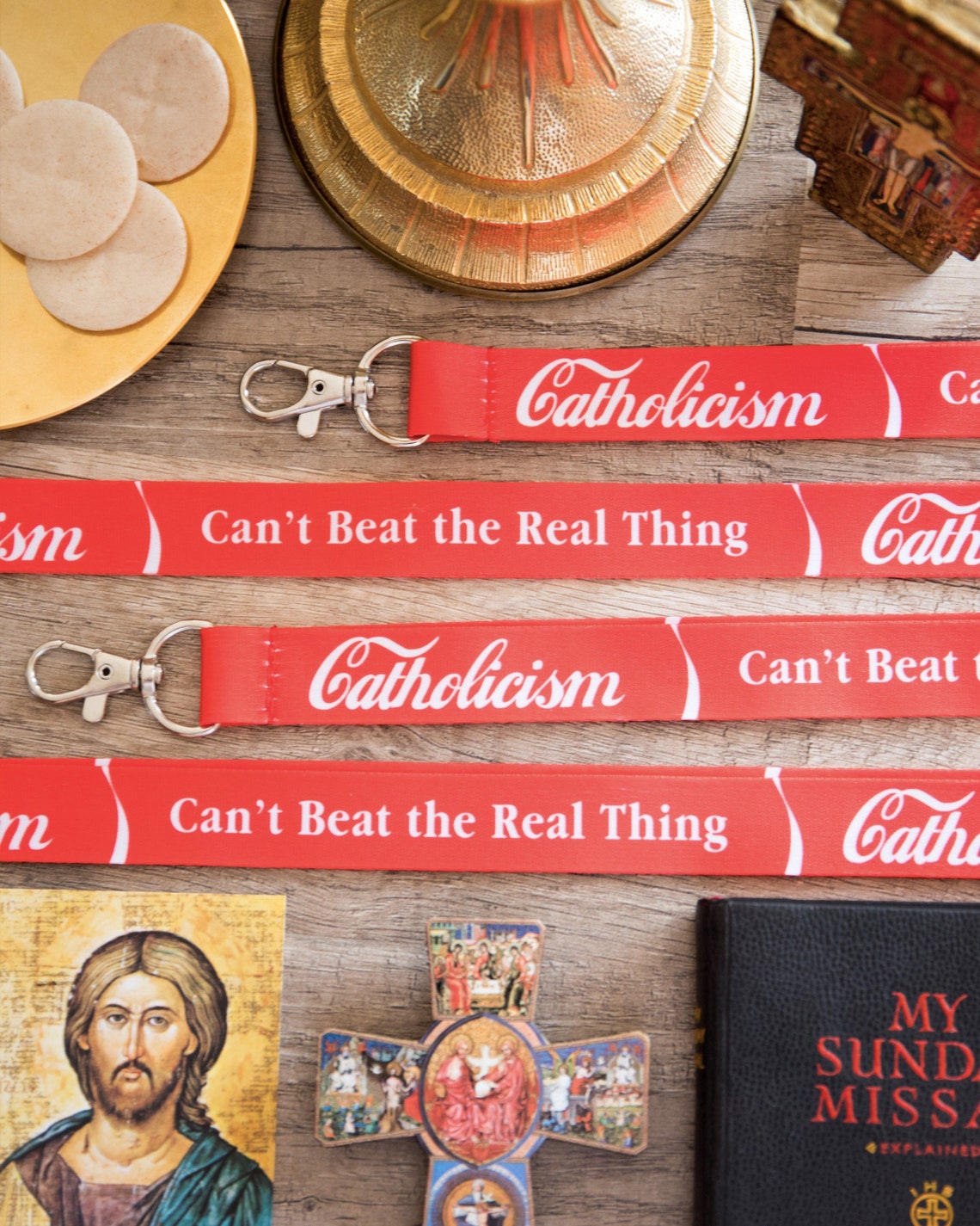 Catholic Christian Coke Lanyard The Real Thing ID Badge Holder | Etsy