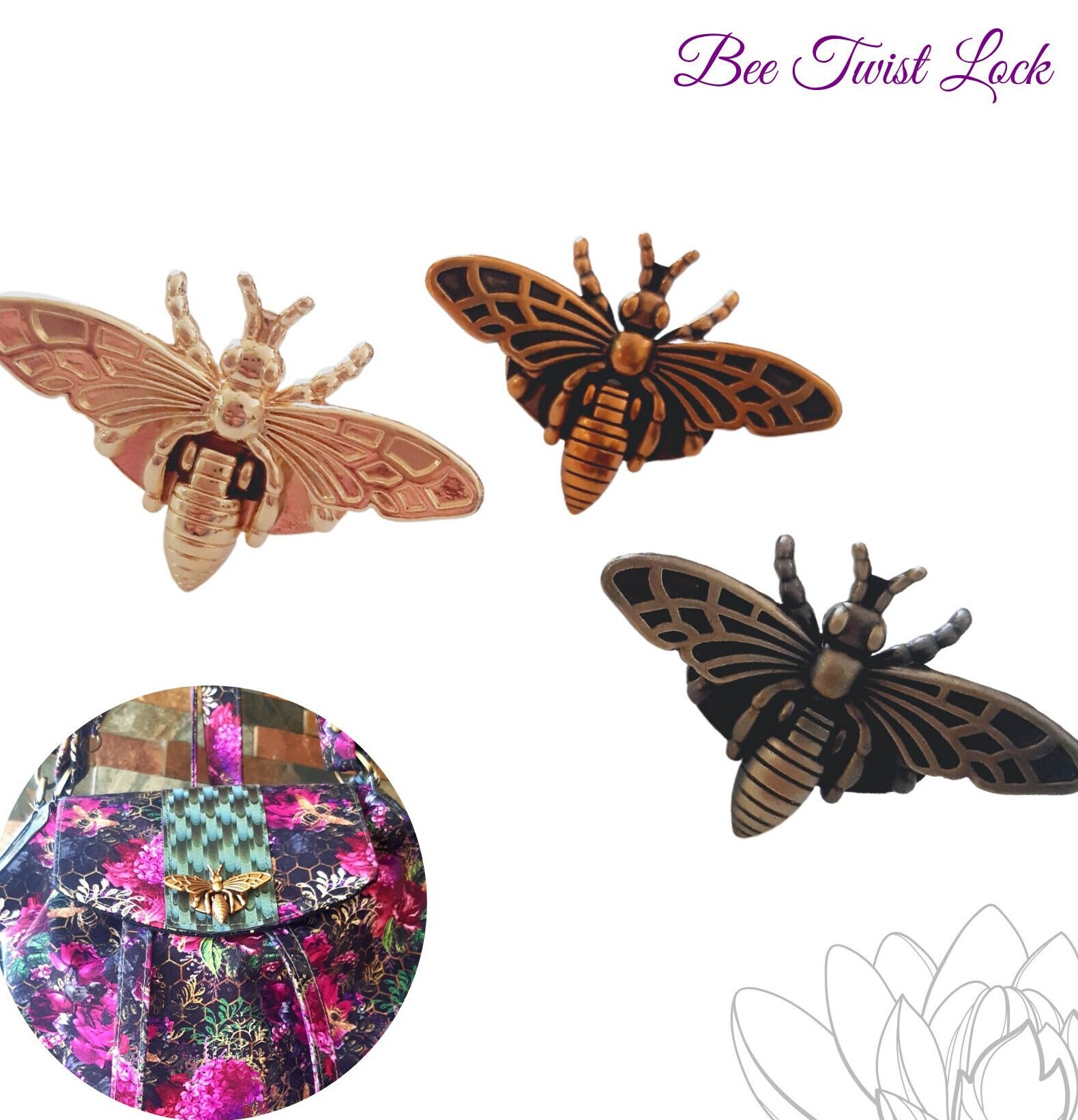 Gold Bee Twist Lock for Purses and Bags - Etsy Australia