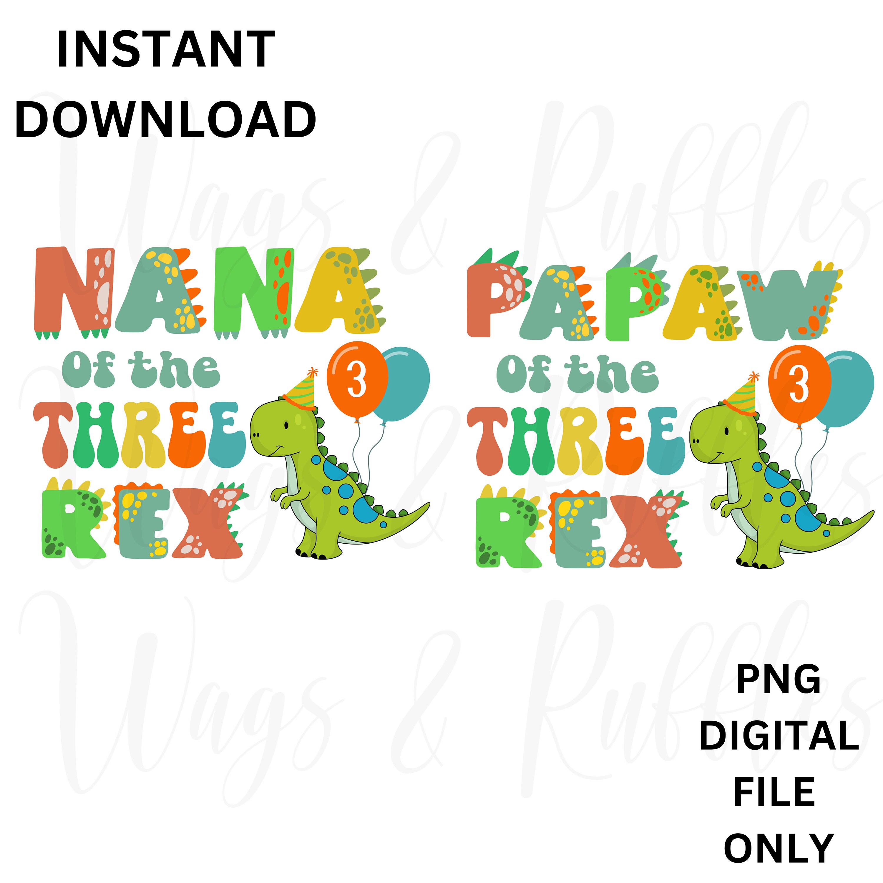 Nana & Papaw Boy Three Rex Png, Family Dinosaurs Bundle Png, Dinosaur ...