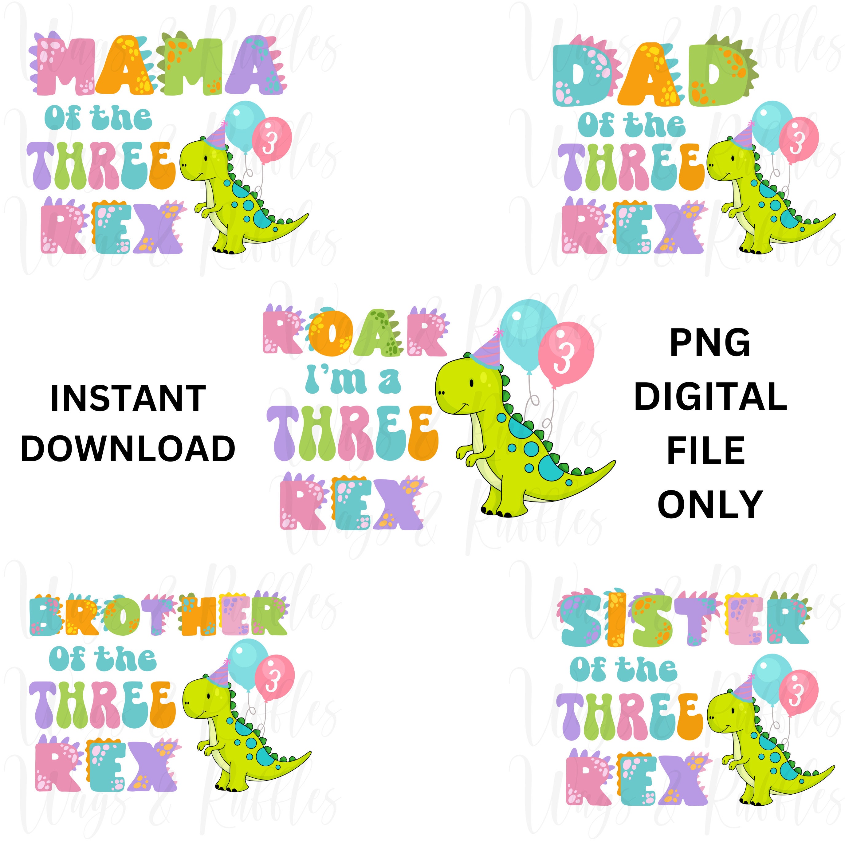 Girl Three Rex Png, Family Dinosaurs Bundle Png, Family, Matching ...