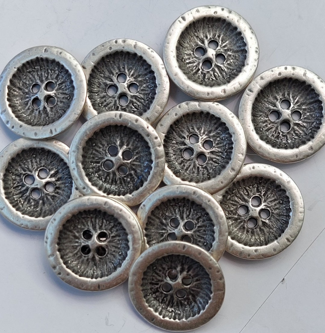 Deep Metal Crater Recessed 4 Hole Design Buttons in Antique Silver And ...