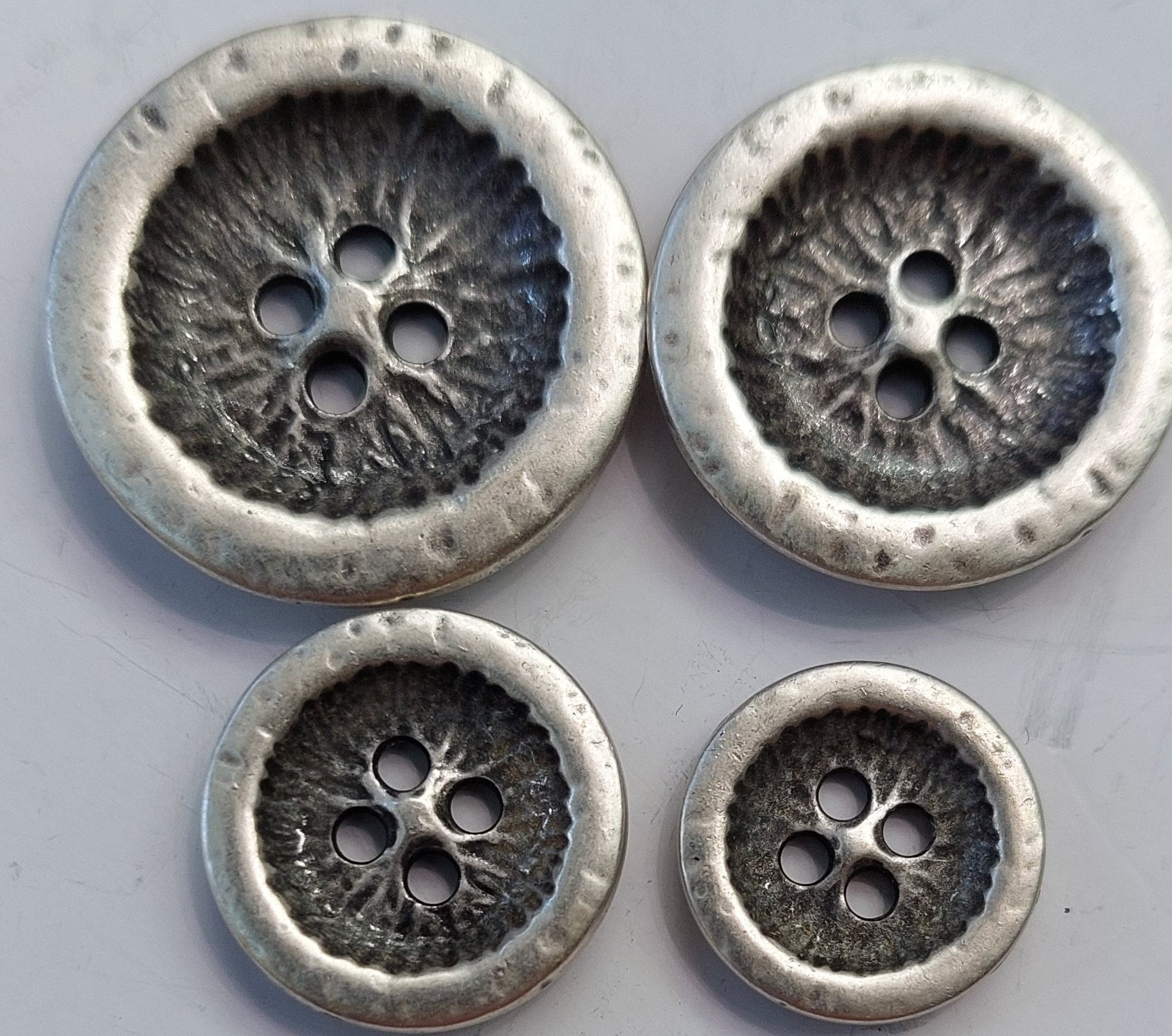 Deep Metal Crater Recessed 4 Hole Design Buttons in Antique - Etsy UK