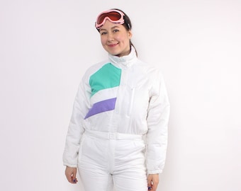 Retro One Piece Ski Suit, 80s Snowsuit MEDIUM Size Minimalist Beige Winter Overall, Size M - Etsy