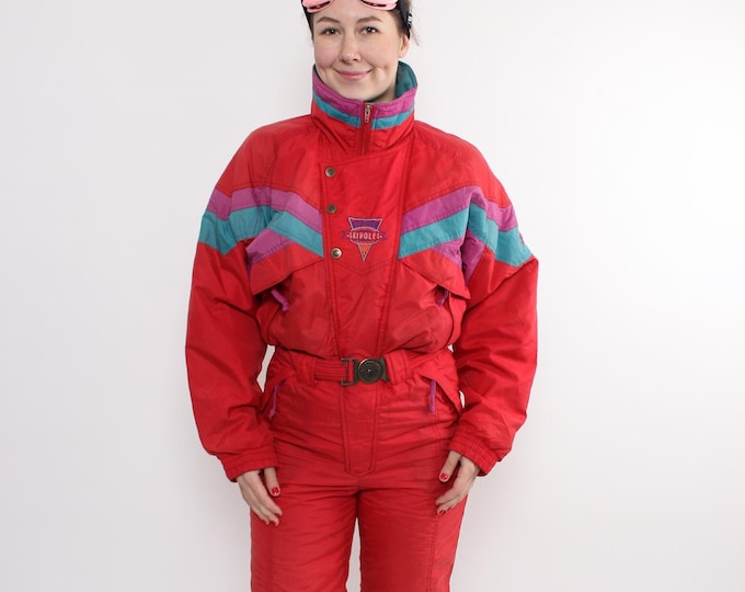 80s One Piece Red Ski Suit, Vintage Snowsuit, Retro Women Winter ...