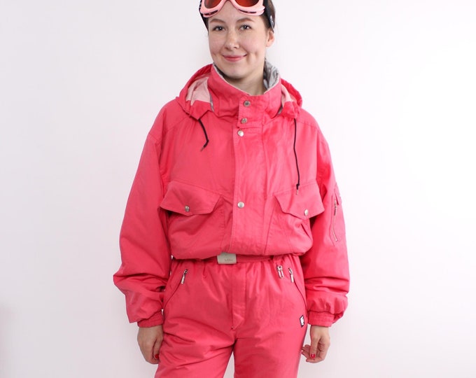 80s One Piece Ski Suit in Pink, Vintage Winter Jumpsuit, Retro Snowsuit ...