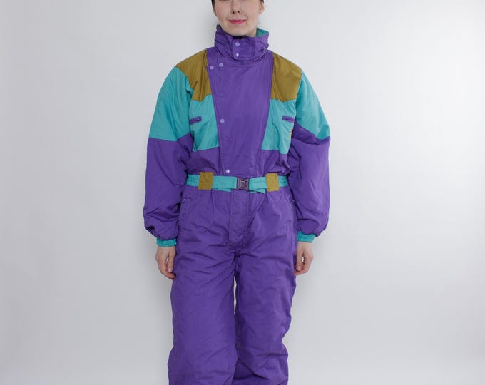 Vintage Light Gray Ski Suit Dragon Print One Piece Snow Suit Women's ...