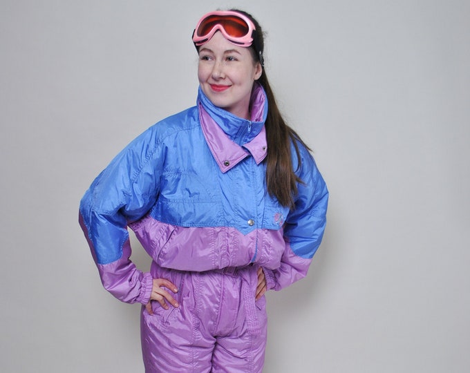 Shiny One Piece Ski Suit, 90s Vintage Snowsuit LARGE Size Women Retro ...