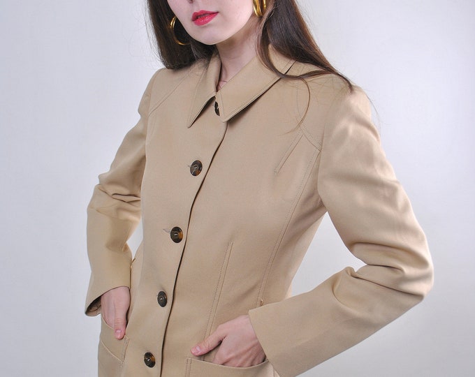 Retro Beige Minimalist Woman Beige Button Jacket, Size M - Etsy