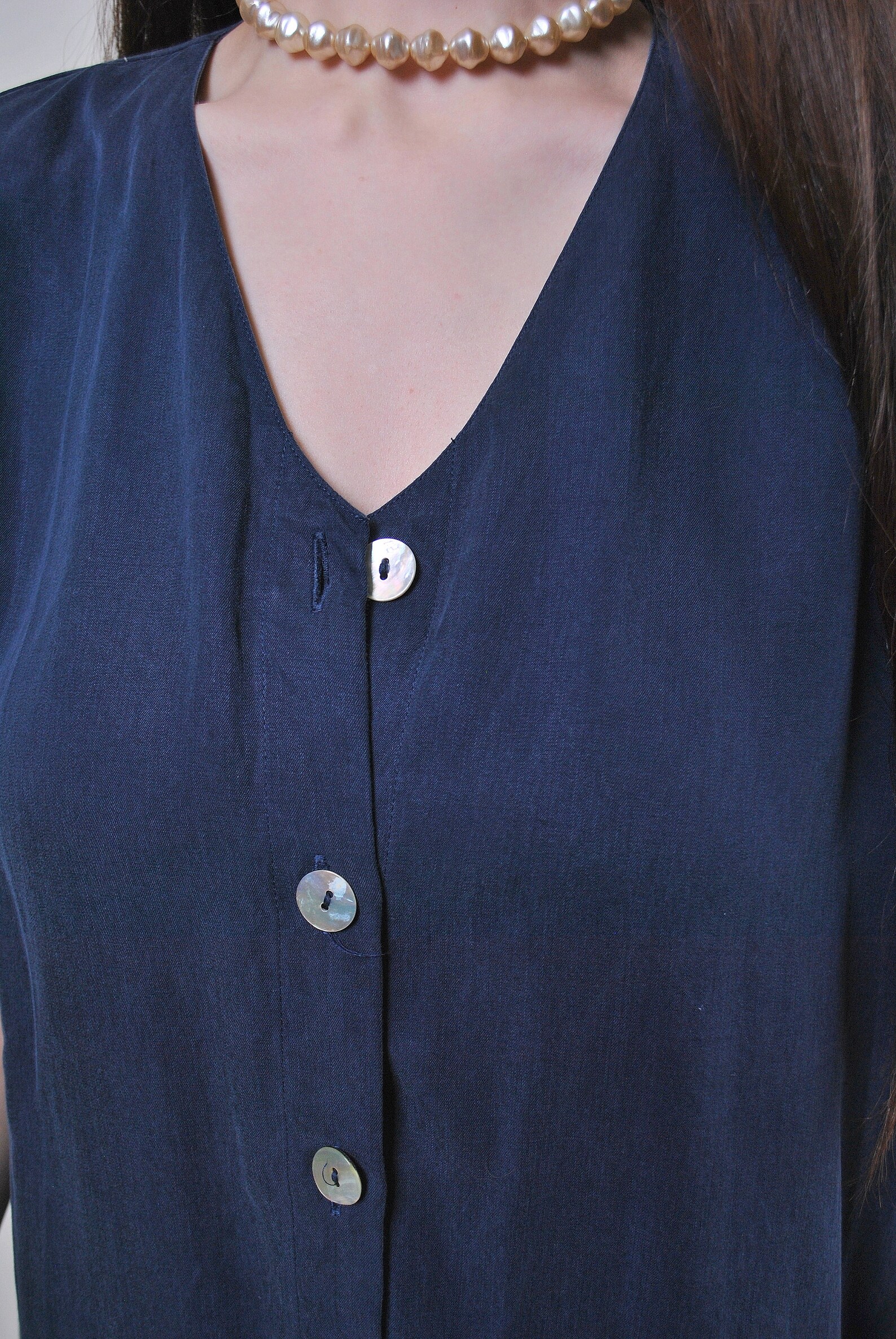 Vintage Minimalist Blue Blouse for Work Size L | Etsy