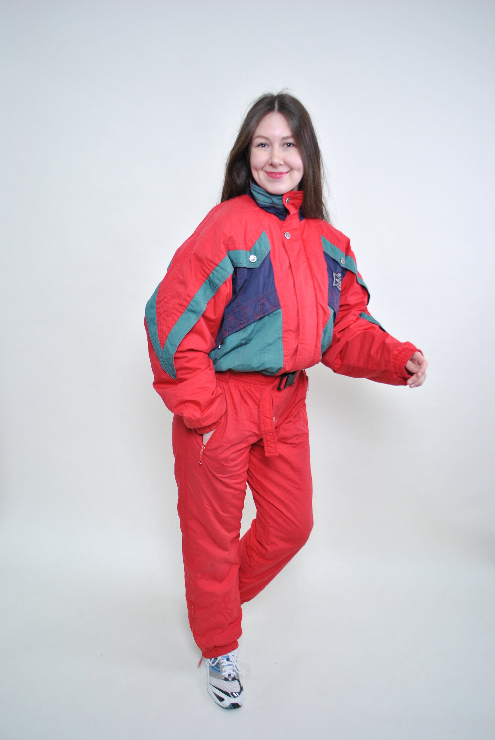One Piece Red Ski Suit Retro Snowsuit LARGE Size 80s Winter - Etsy