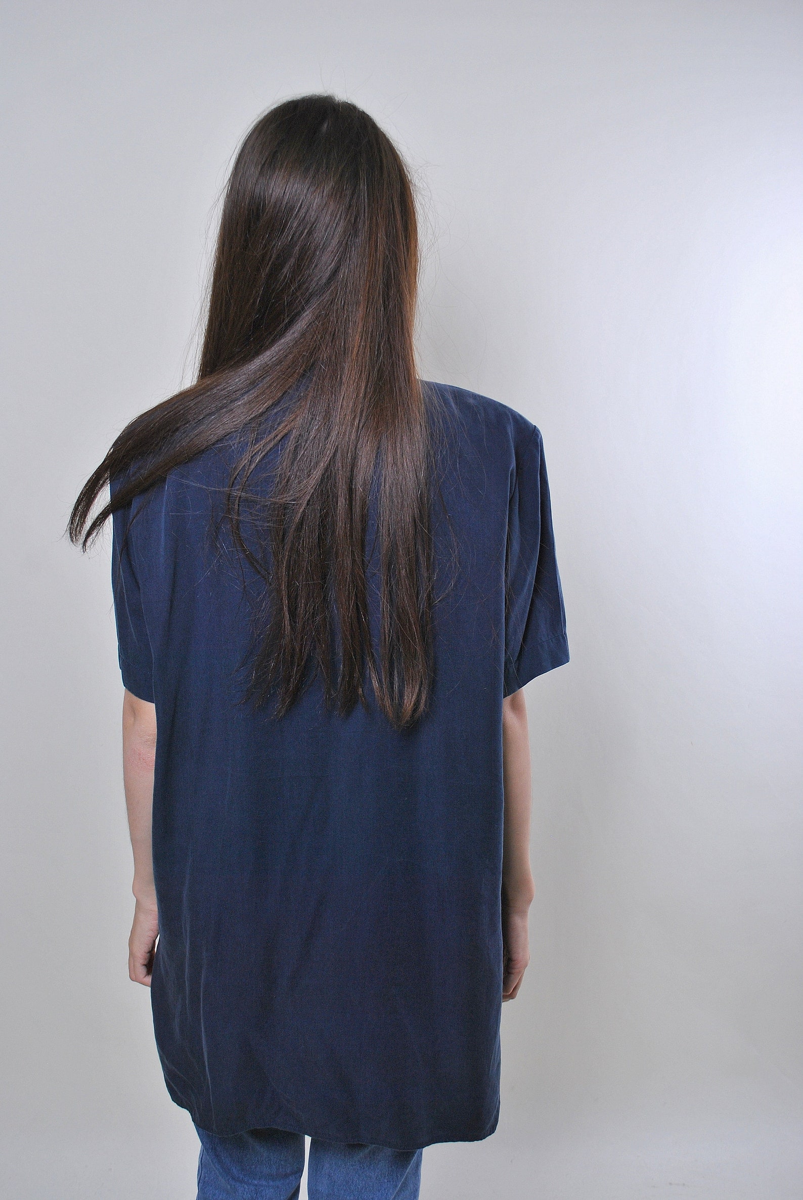 Vintage Minimalist Blue Blouse for Work Size L | Etsy