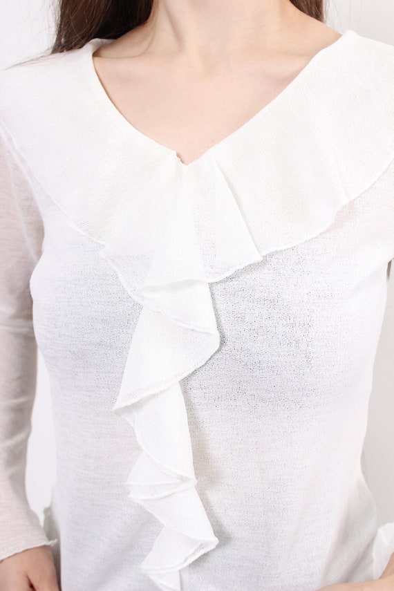 90s sheer ruffle blouse, vintage transparent long sle… - Gem