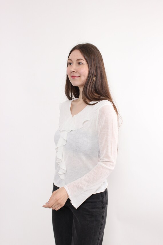 90s sheer ruffle blouse, vintage transparent long sle… - Gem