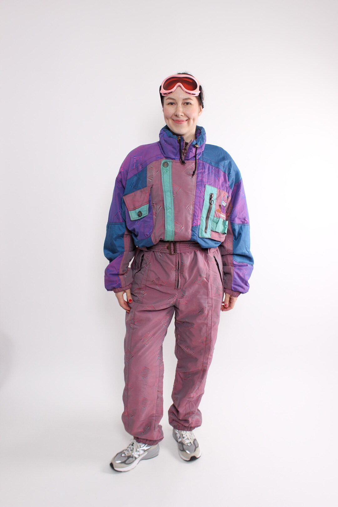 80s One Piece Ski Suit, Vintage Multicolour Snowsuit, Retro Winter ...