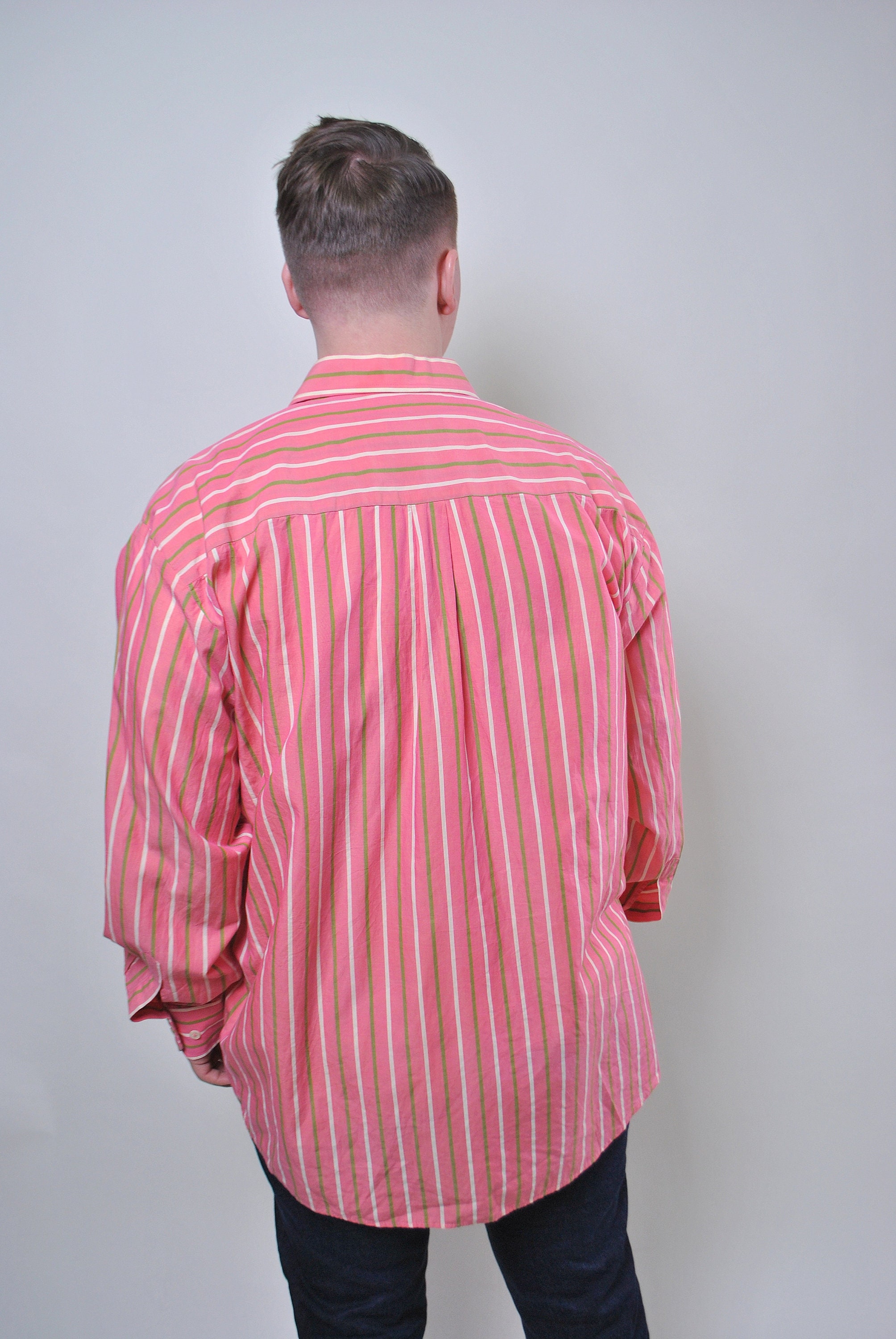 Vintage Oversized Pink Shirt Men Striped Holiday Button Up - Etsy