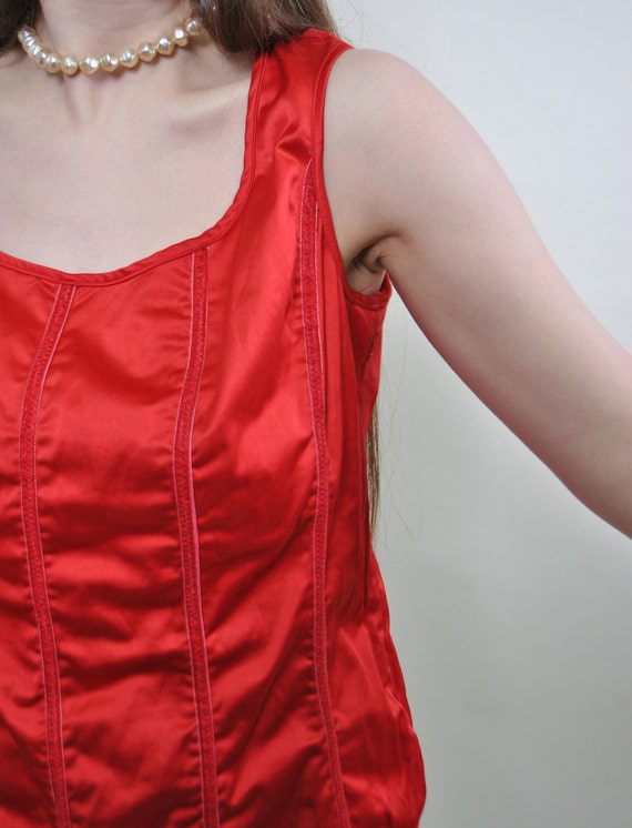 y2k shiny red top, hot tank LARGE size stretchy summe… - Gem