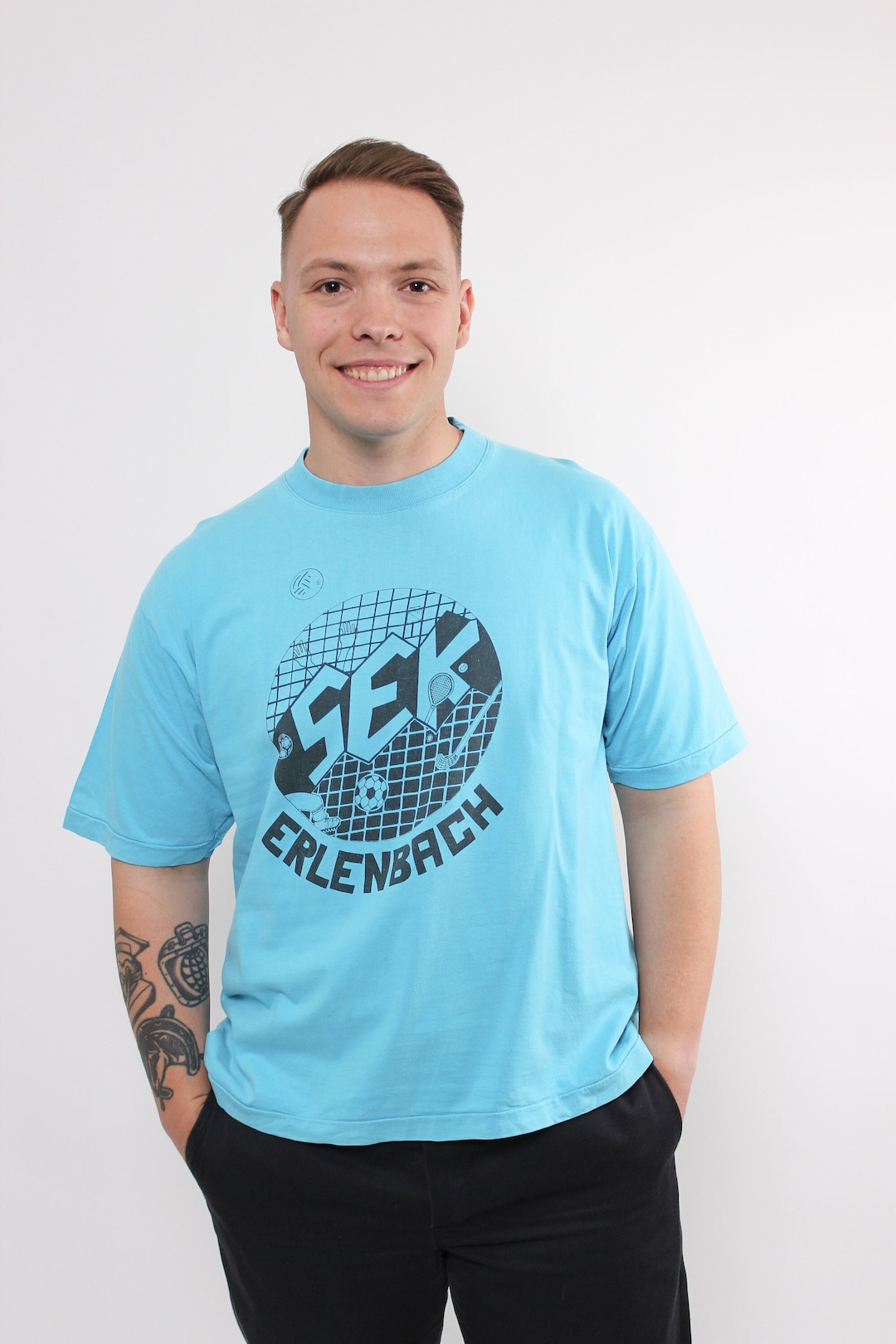 80s Funky Print Football T-shirt, Vintage Crew Neck Retro Sport Wear ...