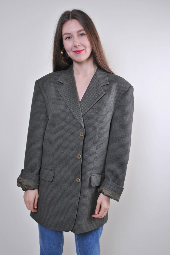90s oversized formal suit jacket in green, vintage th… - Gem