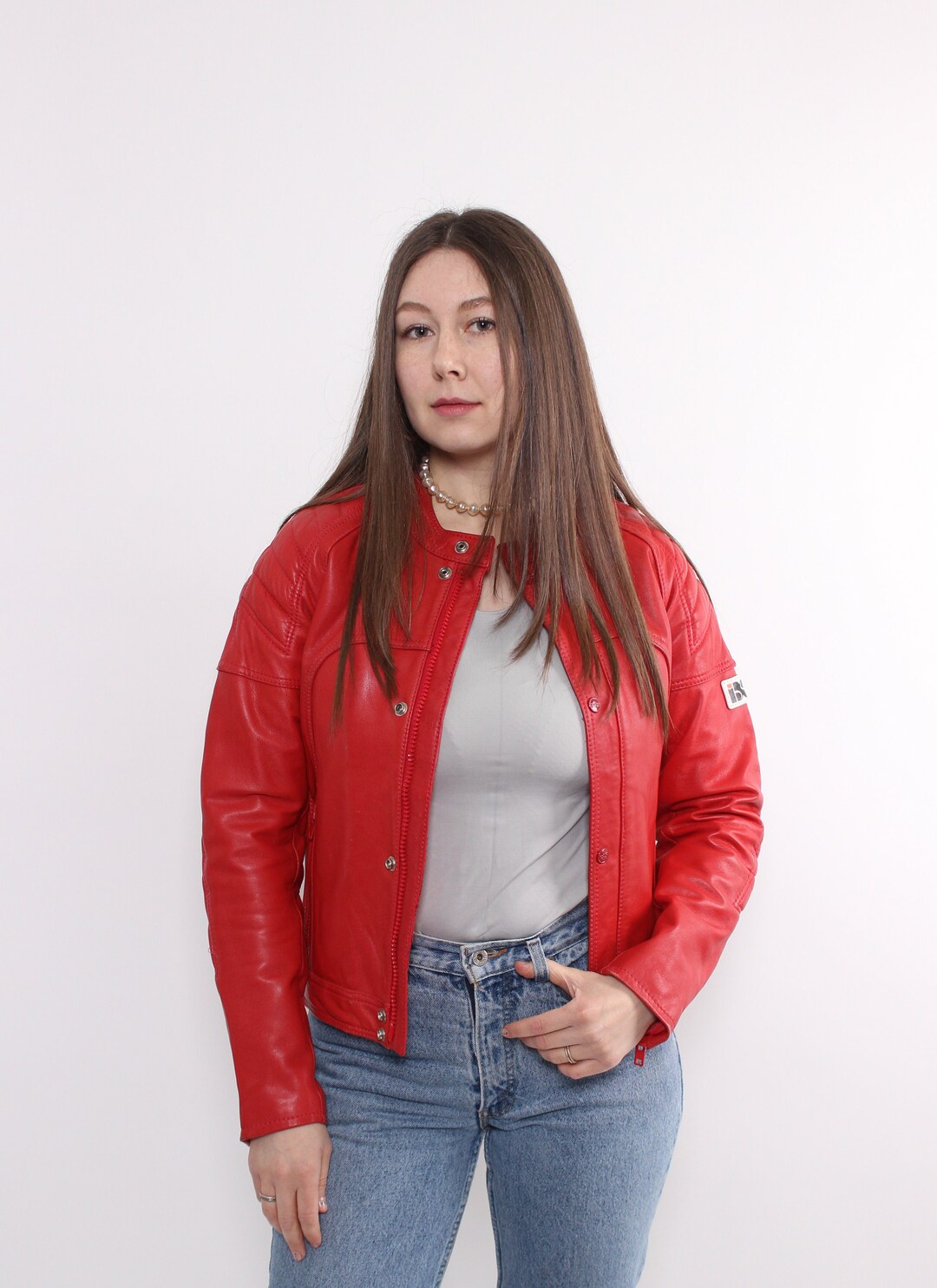 90s Red Leather Jacket, Vintage Biker Jacket, Woman Leather Racing ...