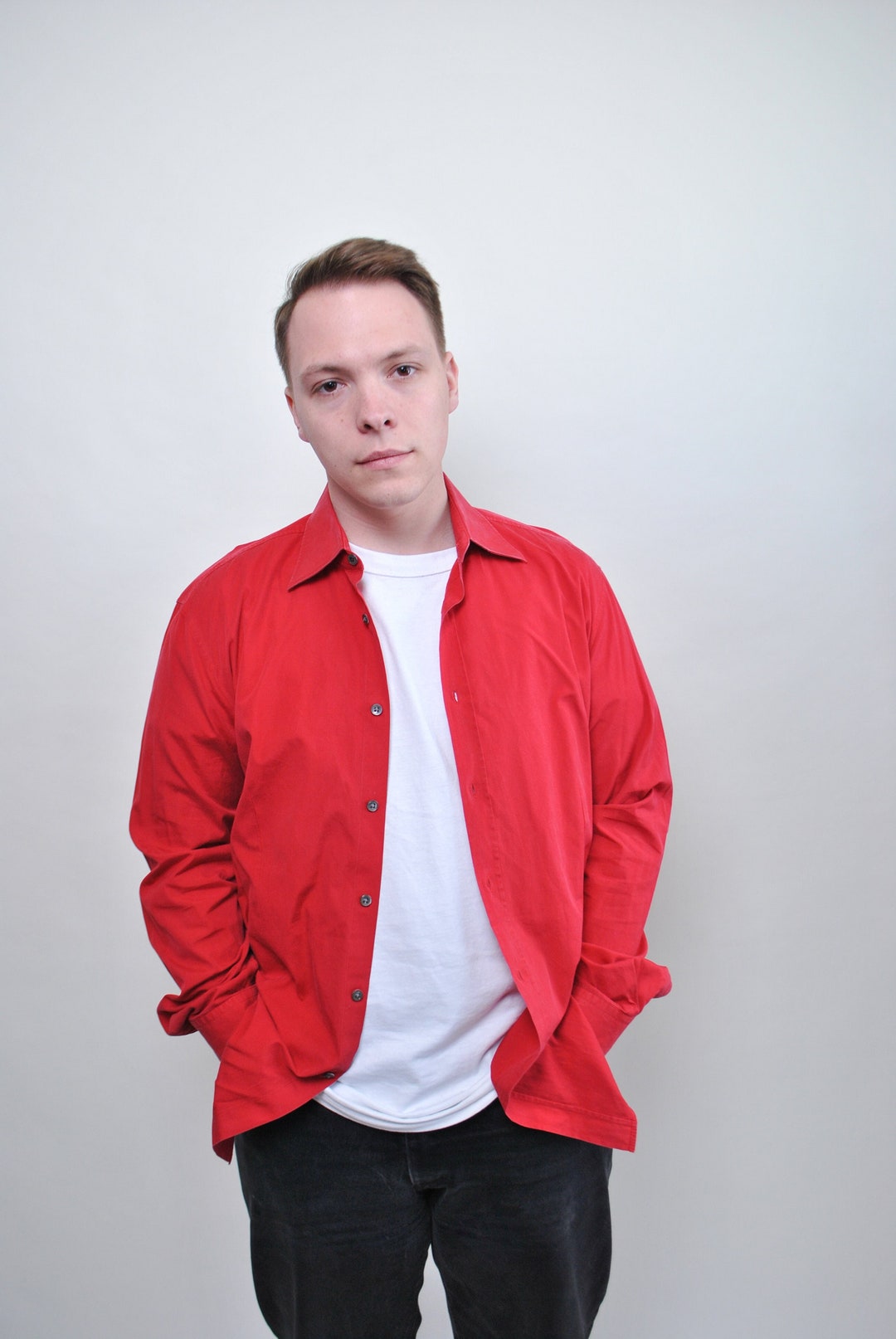 Hugo Boss Red Shirt, 90s Dress Button Down for Evening Event, Men 1990s ...