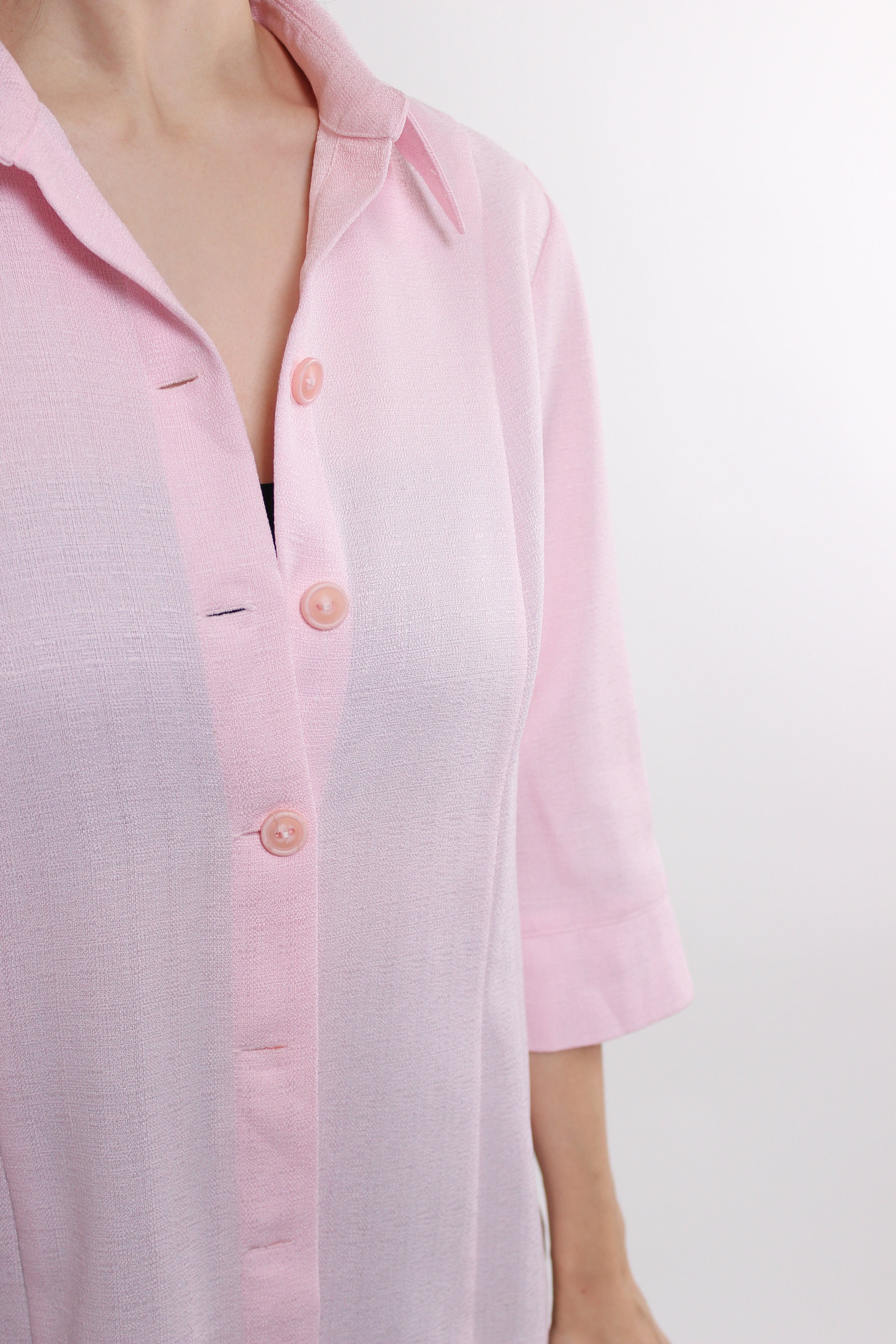 90s Pink Formal Blouse, Vintage Light Button up Short Sleeve Secretary ...