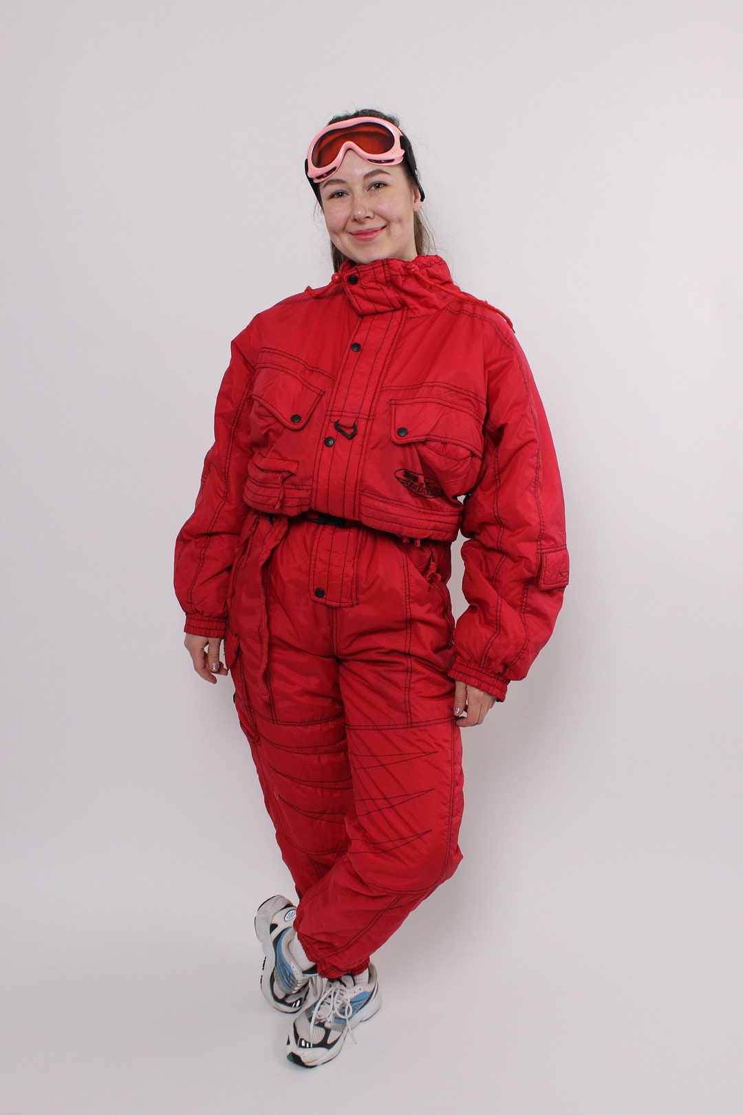 One Piece Red Ski Suit, Retro Snowsuit MEDIUM Size 80s Winter Overall ...