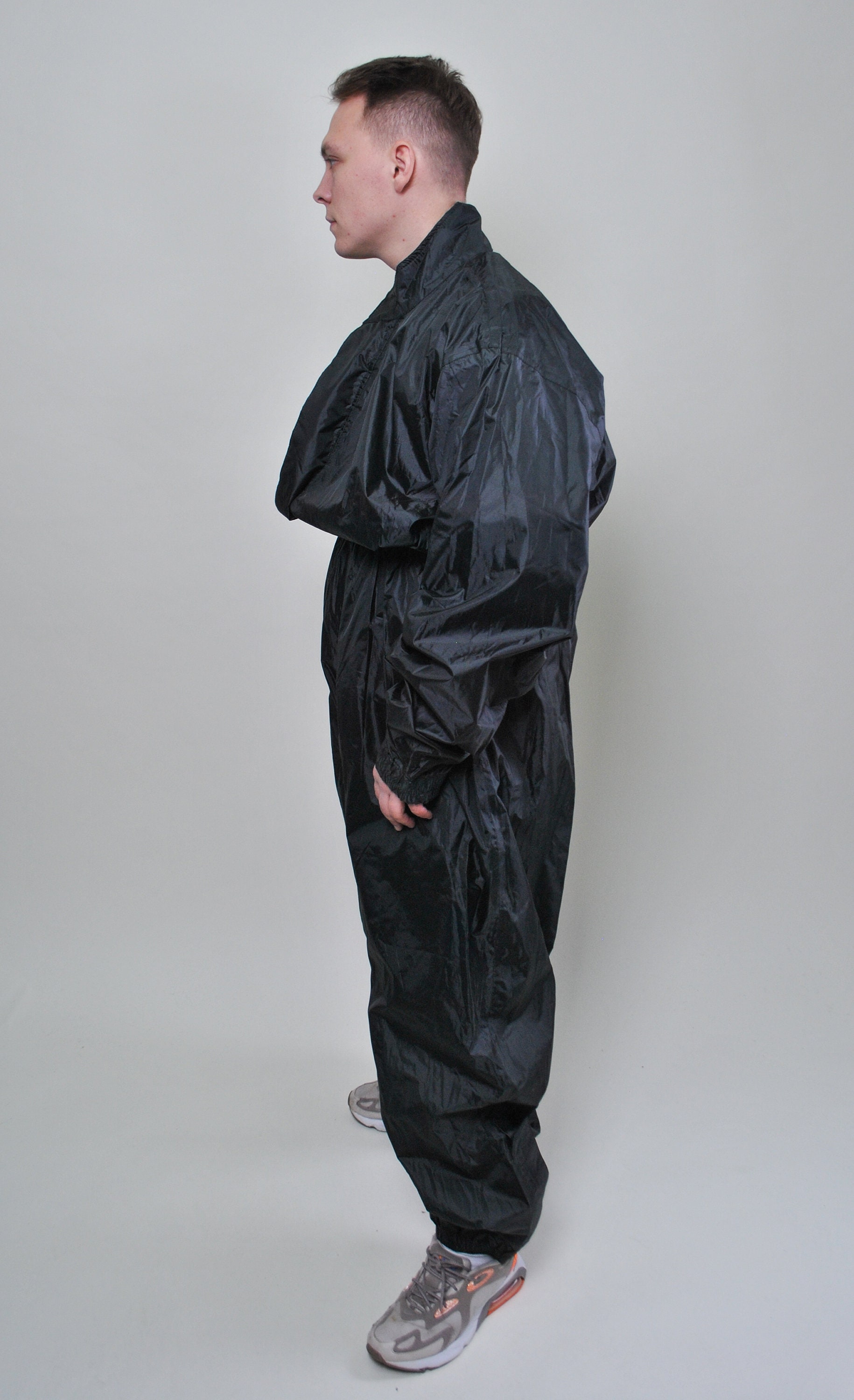 One Piece Windbreaker Suit Vintage Men Black Rain Suit Size - Etsy