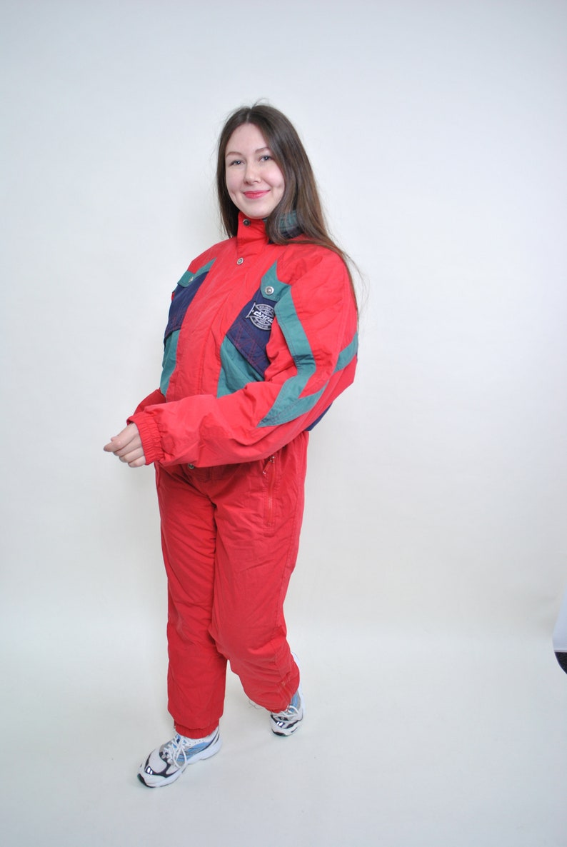 One Piece Red Ski Suit Retro Snowsuit LARGE Size 80s Winter - Etsy