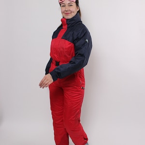 One Piece Ski Suit, 90s Red Snow Suit, Multicolor Ski Jumpsuit, Size S ...