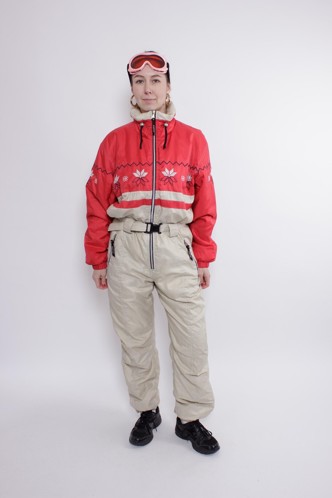 90s Colorblock Ski Suit – Vintage Red One Piece Snowsuit, Size M - Etsy