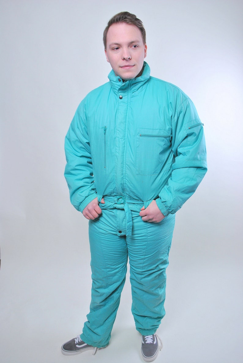 Vintage One Piece Green Ski Suit, Retro 80s Nylon Snow Suit, Size L - Etsy