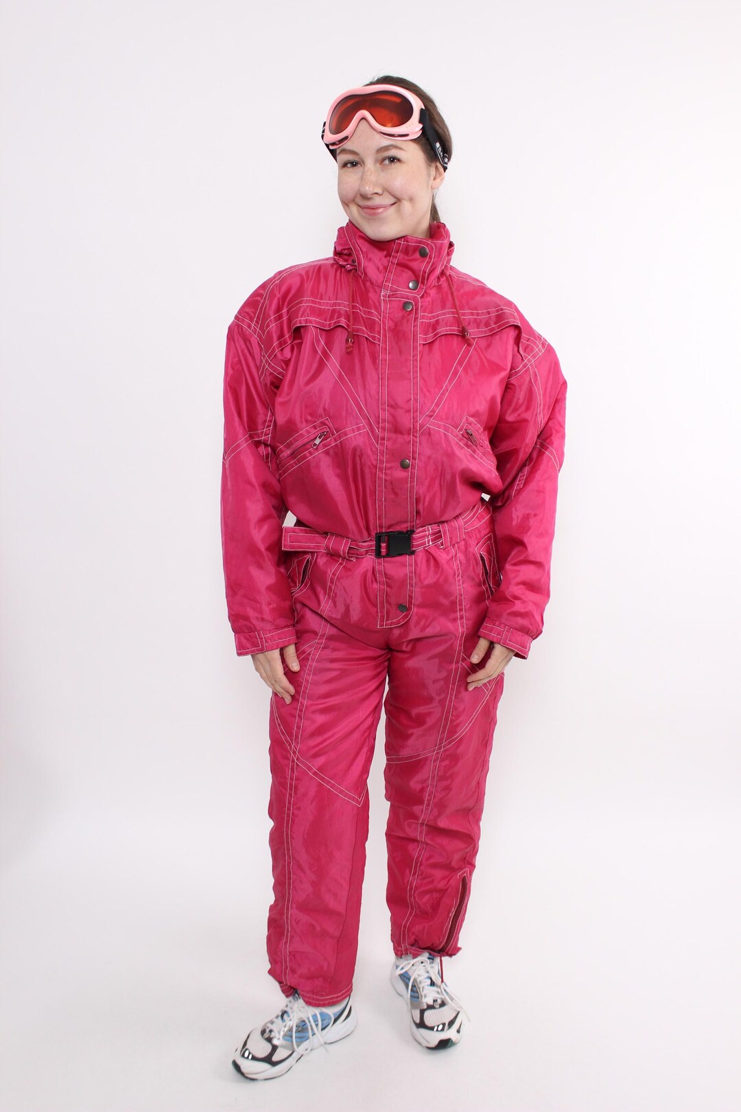 90s One Piece Ski Suit in Pink, Vintage Snowsuit With Hood, Retro ...