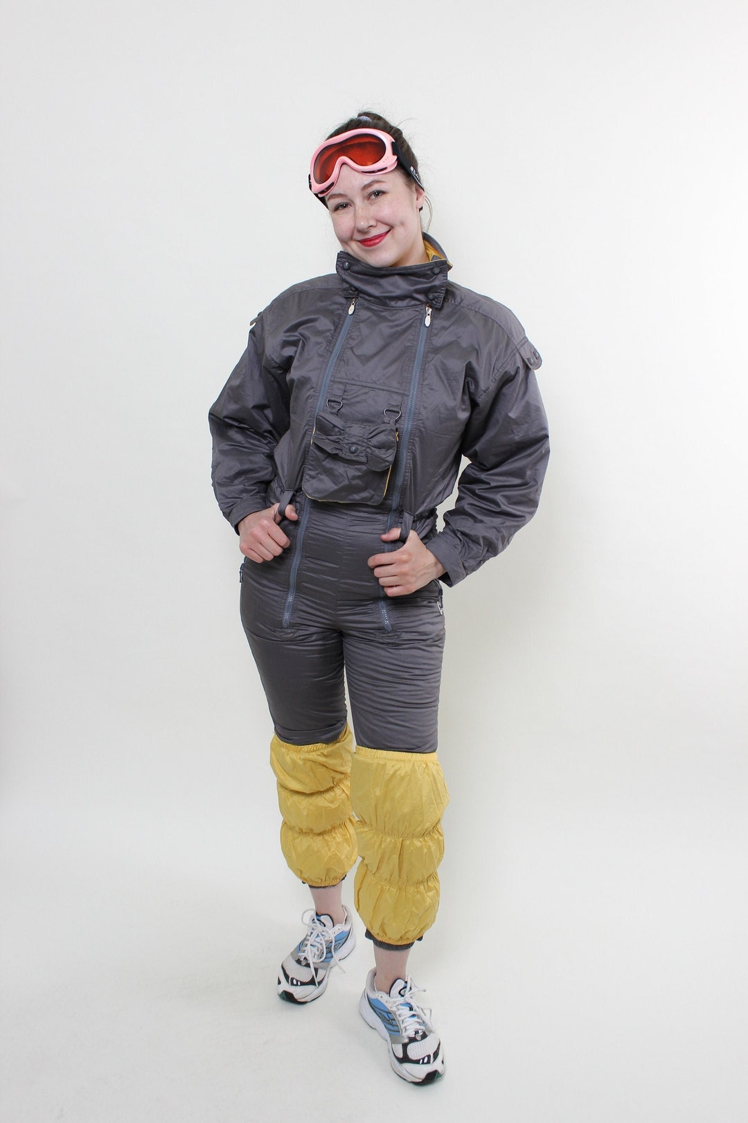 One Piece Ski Suit, Retro Full Snow Suit, Women Gray Skiing Jumpsuit ...