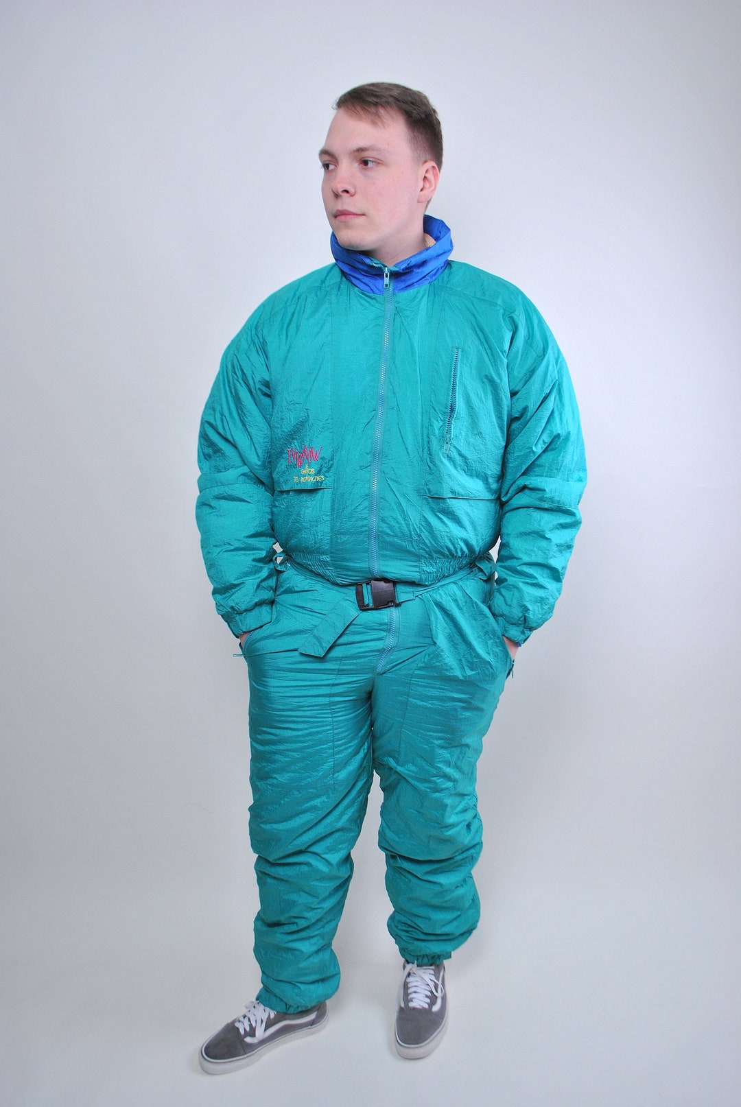 Retro Funky Ski Suit, One Piece Snowsuit in Green Color Men LARGE Size ...