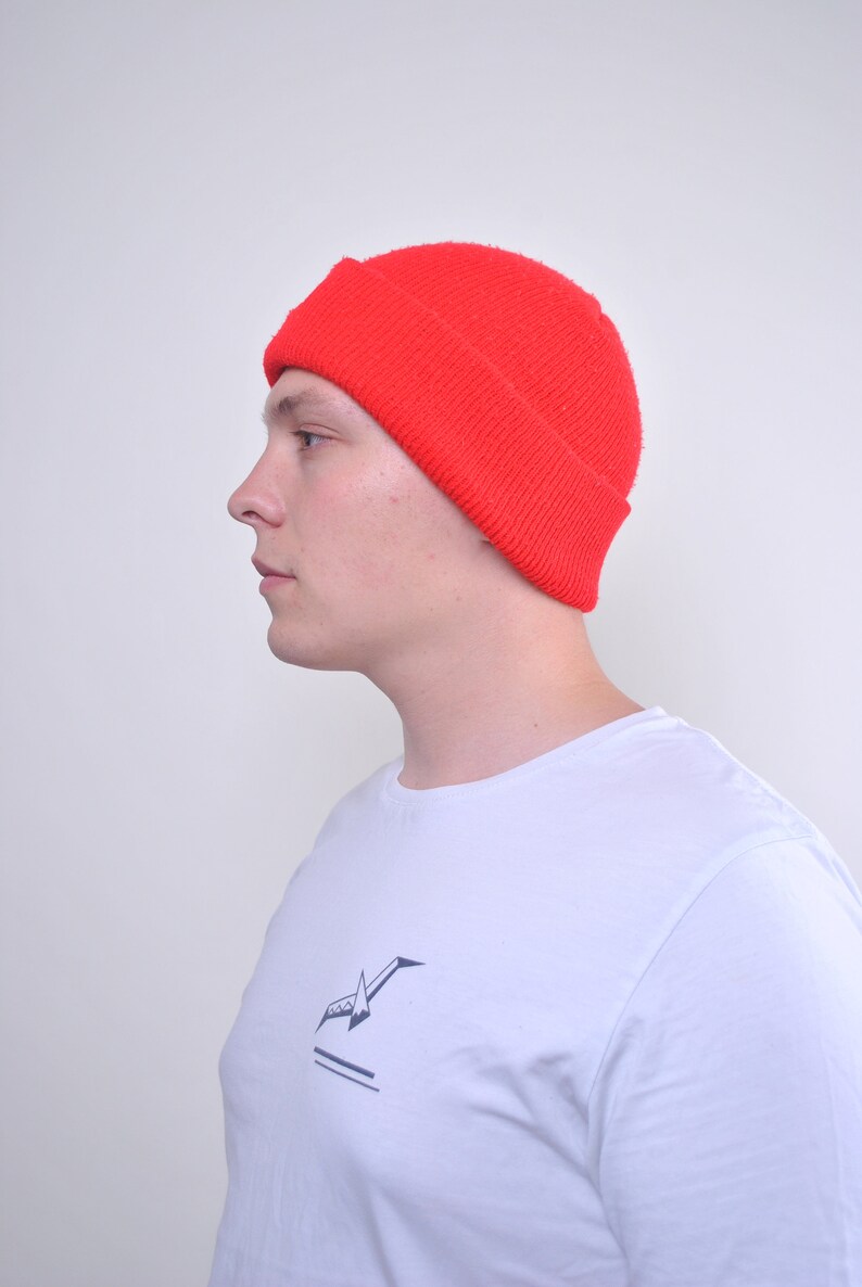 Bright Red Winter Beanie Hat With DK Print - Etsy