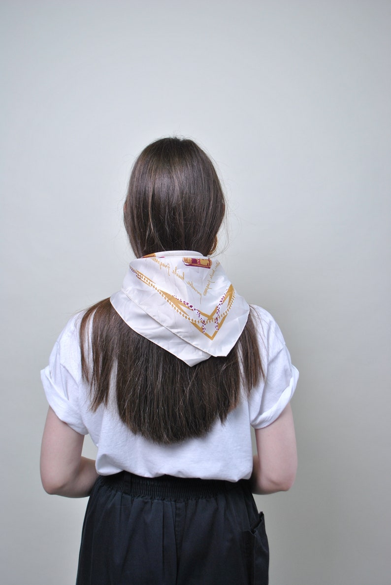 White Luxury Shawl 90s Gold Print Hair Scarf Vintage 1990s - Etsy