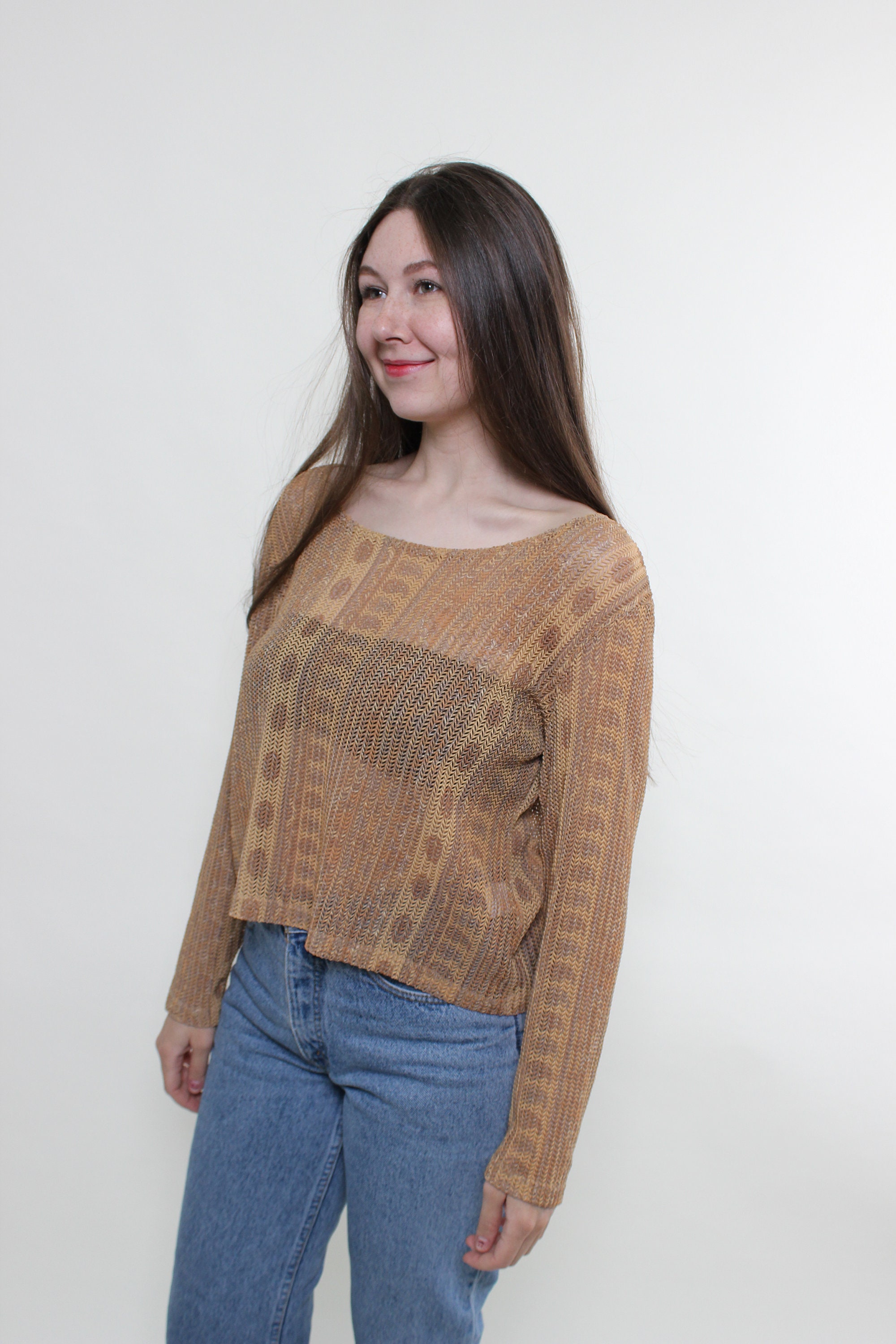 Vintage 90s Knit Blouse: Grunge Printed Top, Size XL - Etsy
