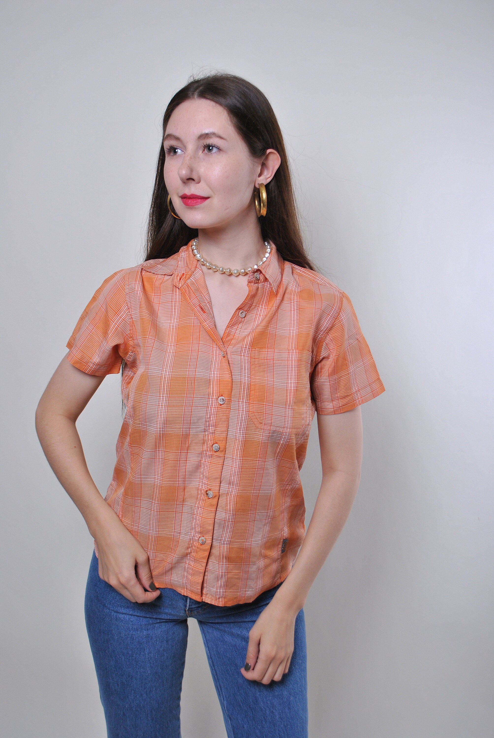 Vintage Casual Plaid Orange Blouse Size S - Etsy
