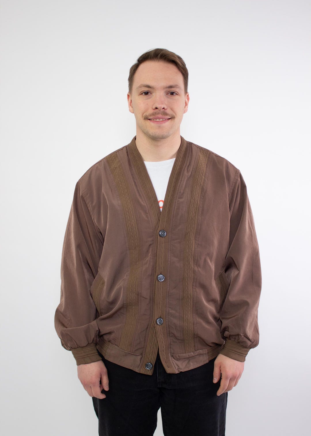 Vintage 90s Brown Bomber Jacket With Embroidered Trim, Oversized Retro ...