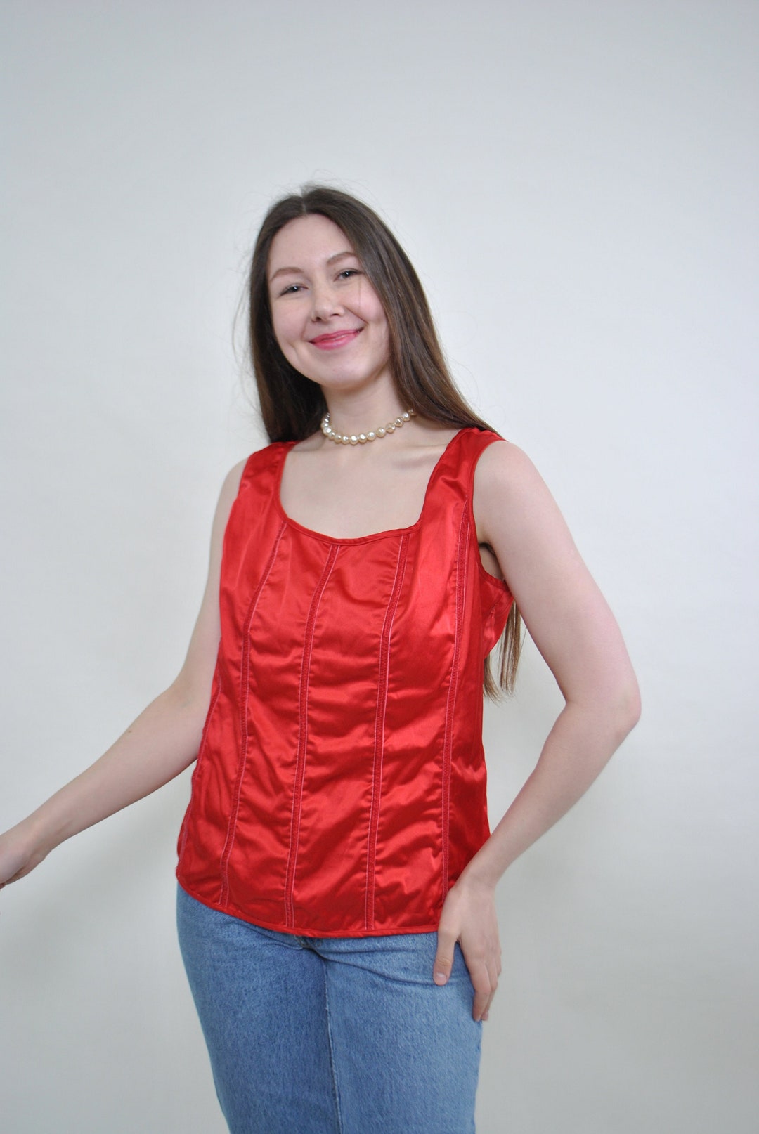 Y2k Shiny Red Top, Hot Tank LARGE Size Stretchy Summer Top - Etsy