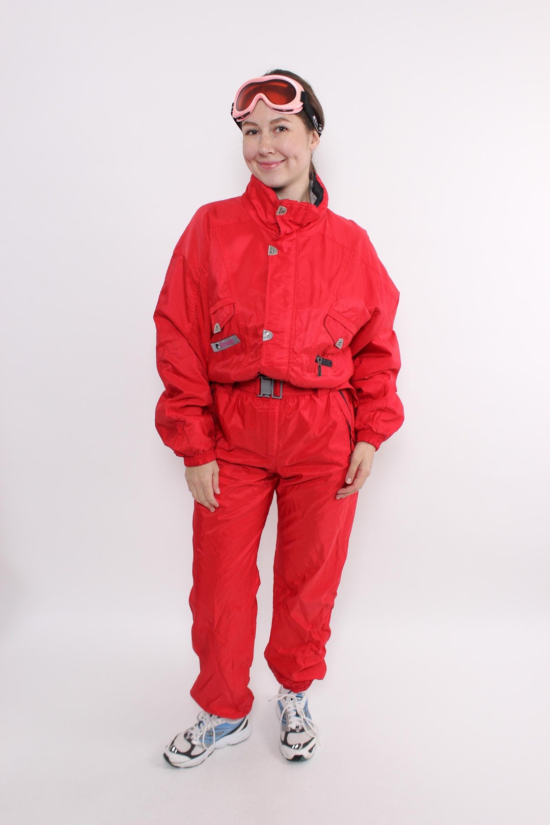 90s One Piece Ski Suit in Red, Vintage Snowsuit With Hood, Size L - Etsy